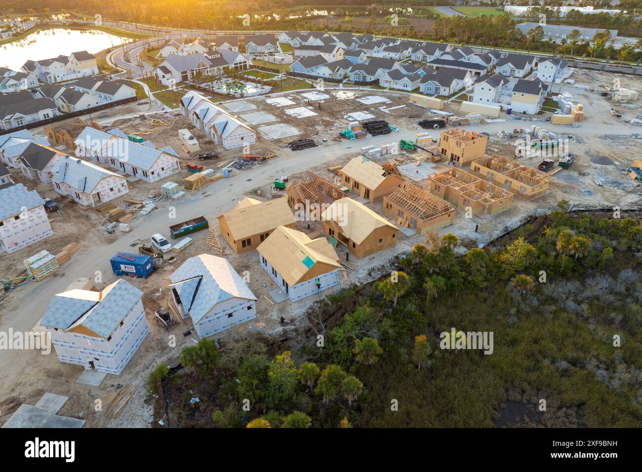 Houses under construction in American suburbs. Development of ...