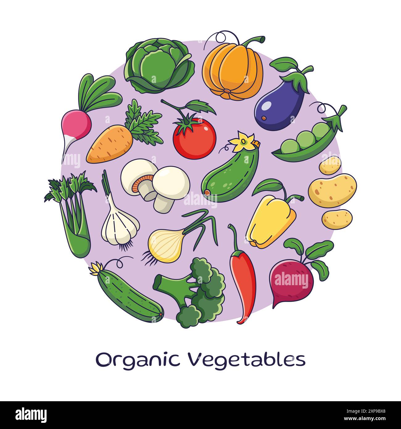 Cute vegetables in cartoon style. Outline Vegetables collection ...