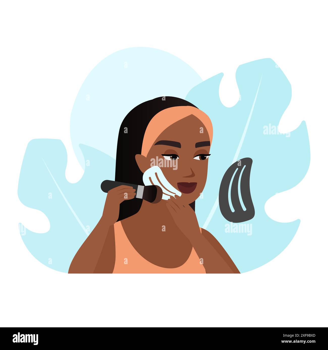 Female model holding stencil to do contouring and makeup, using brush ...