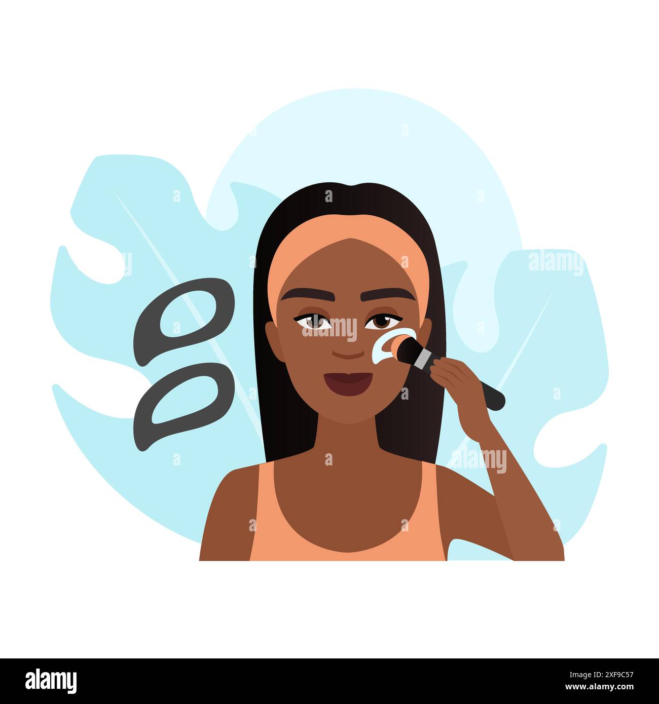 Woman applying blush from blusher with makeup brush and stencil vector ...