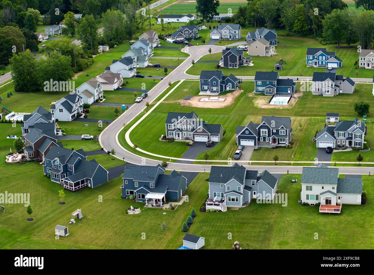 Low-density two story private homes in rural residential suburbs ...