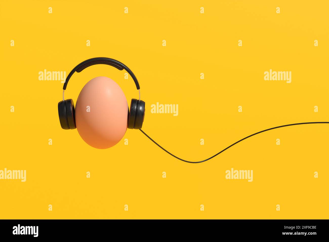 Egg is wearing headphones on a vibrant yellow background. The concept ...