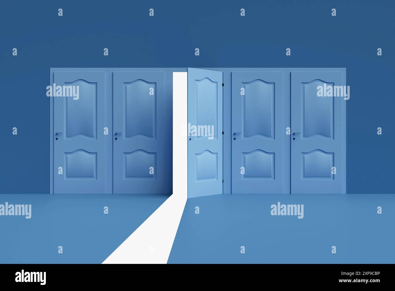 Light shining through open door in a dark room, representing ...