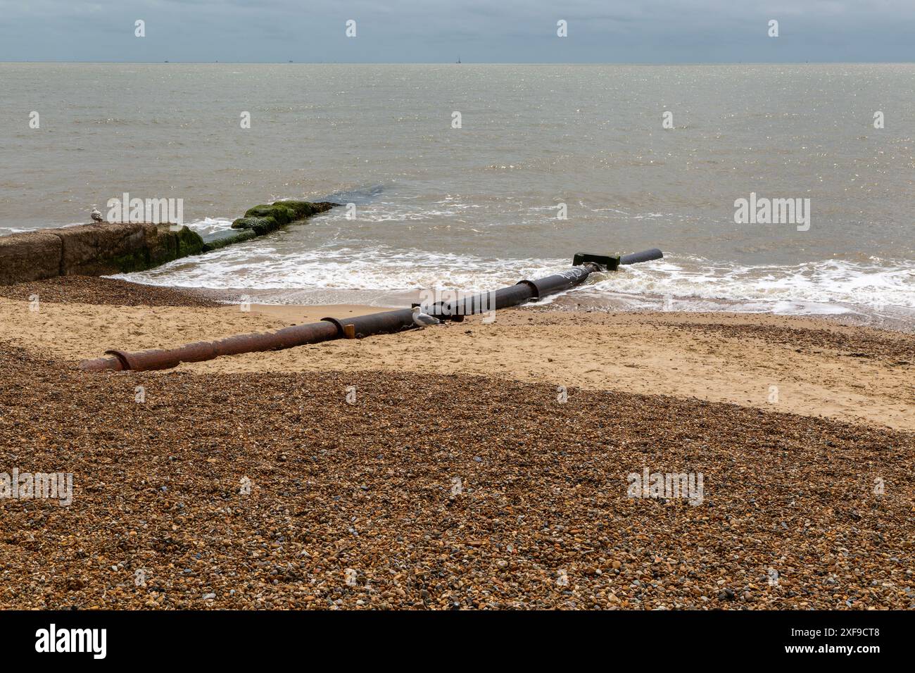 Storm drain outflow pipeline discharging into North Sea, Felixstowe ...