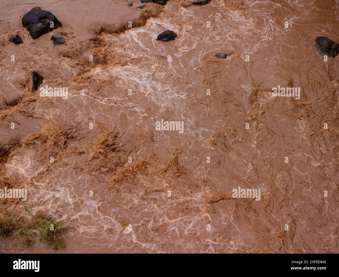 Close-up aerial view of the mighty Mekong River shows its muddy ...