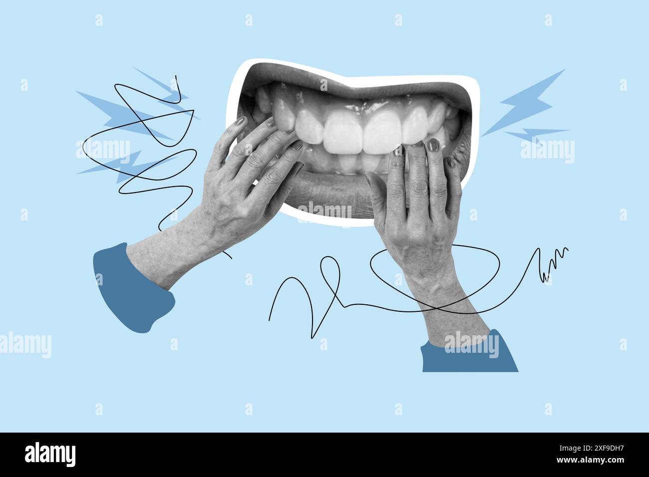 Creative collage image woman face fragment teeth grinning mouth ...