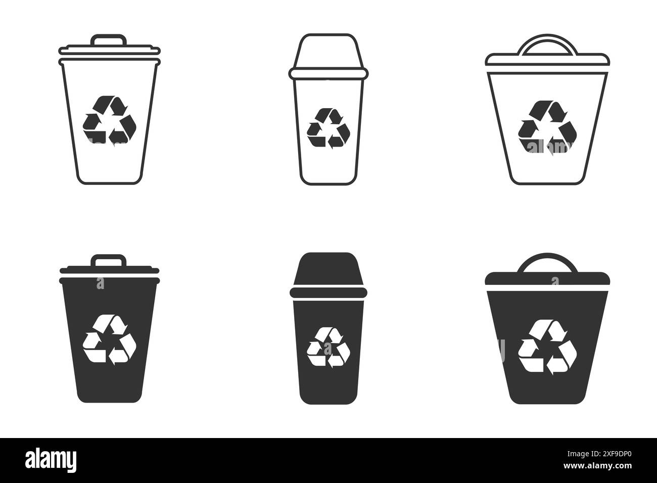Recycling bin icons with recycle logo isolated on white background. Trash bin. Flat vector ...