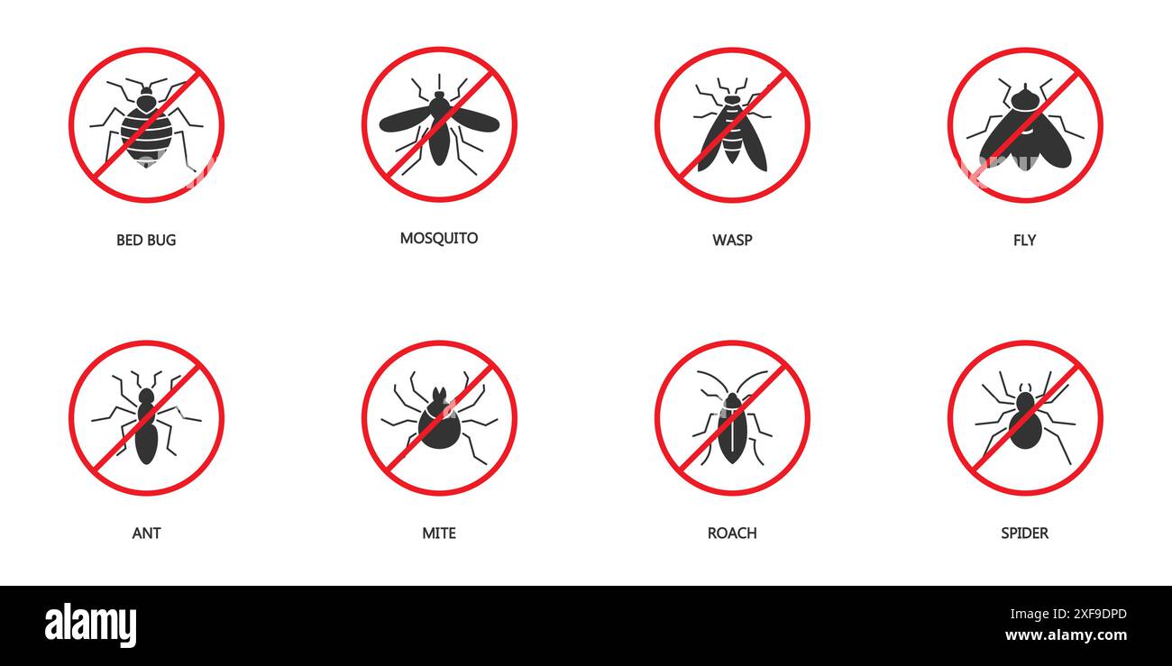 Stop insect icon set. Pest Control icons set. Pests silhouettes. Bed ...