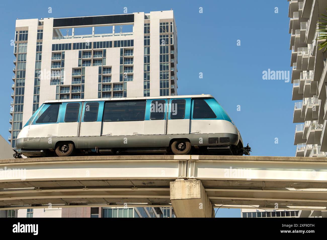 Public transportation in downtown Miami in Florida USA. Metrorail city ...