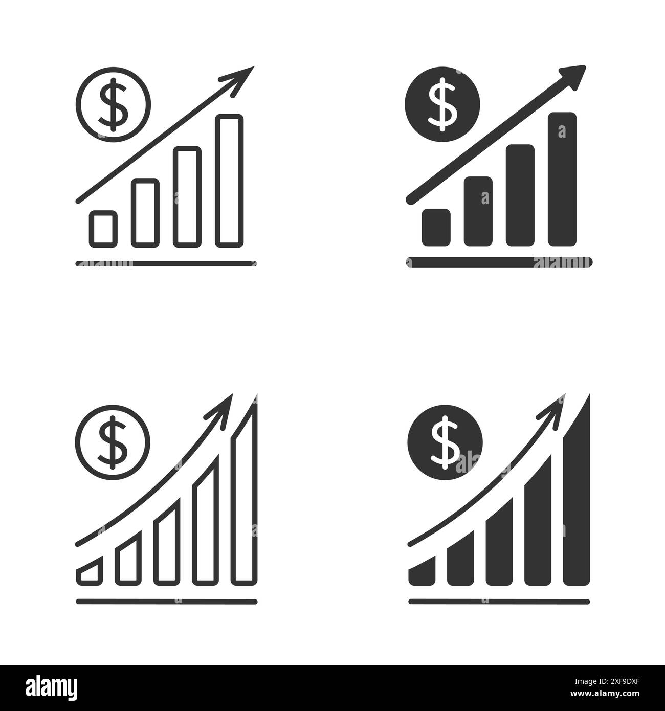 High cost icon set. Dollar rate increase graph. Flat vector ...