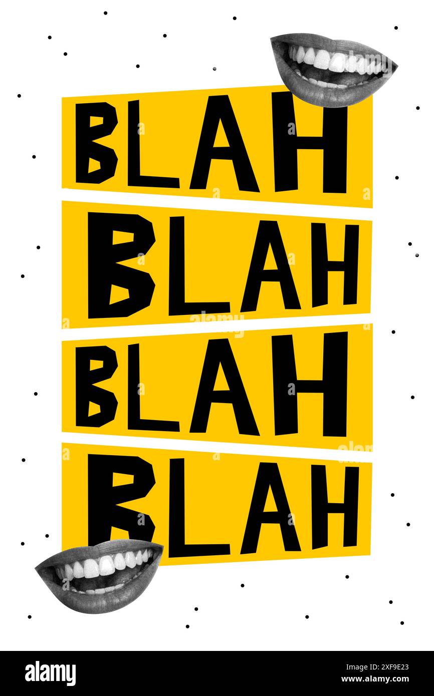 Collage vertical sketch banner of people discussing news blah blah ...