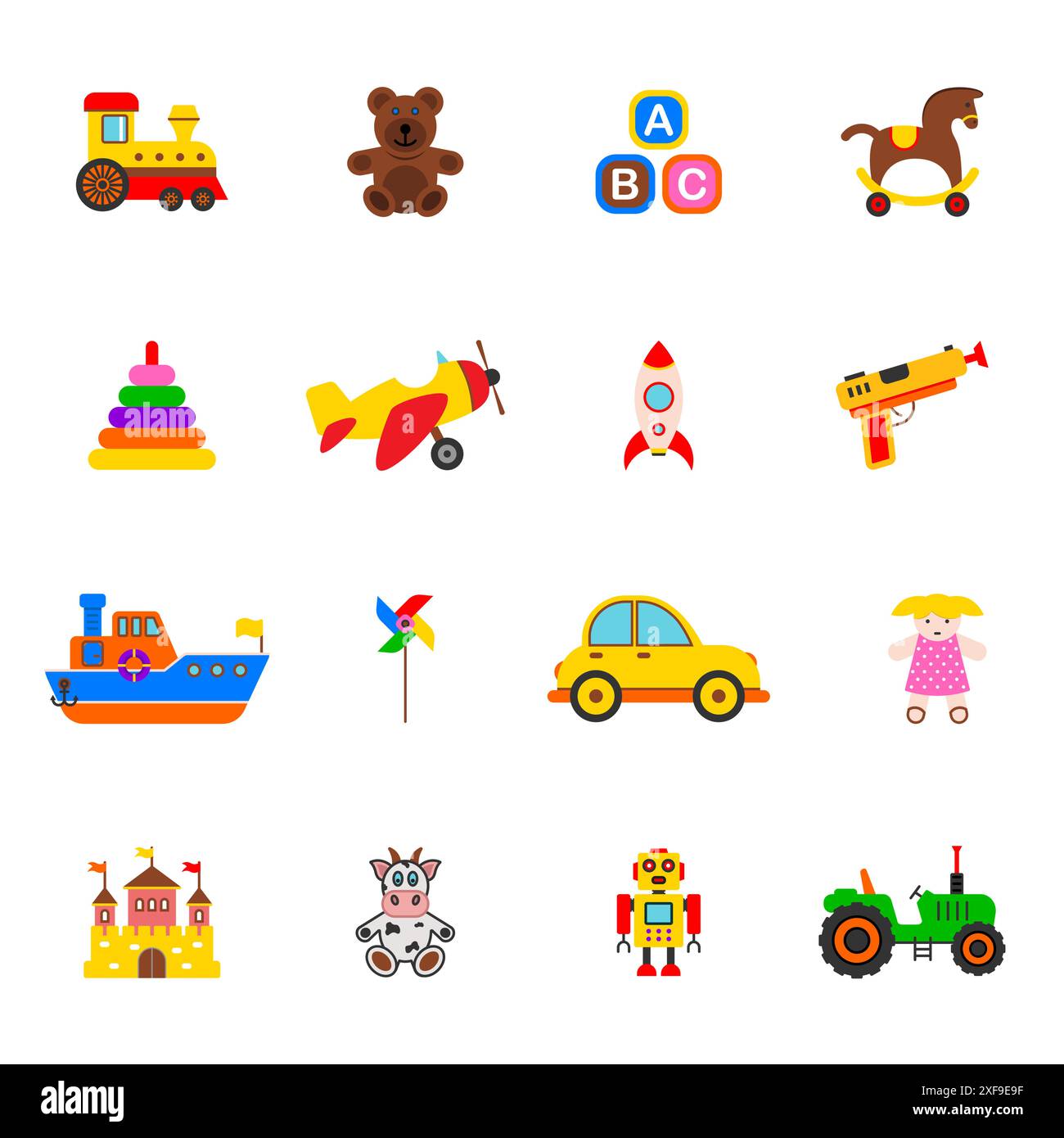 Toy icon set. Colored toy collection. Flat vector illustration Stock ...
