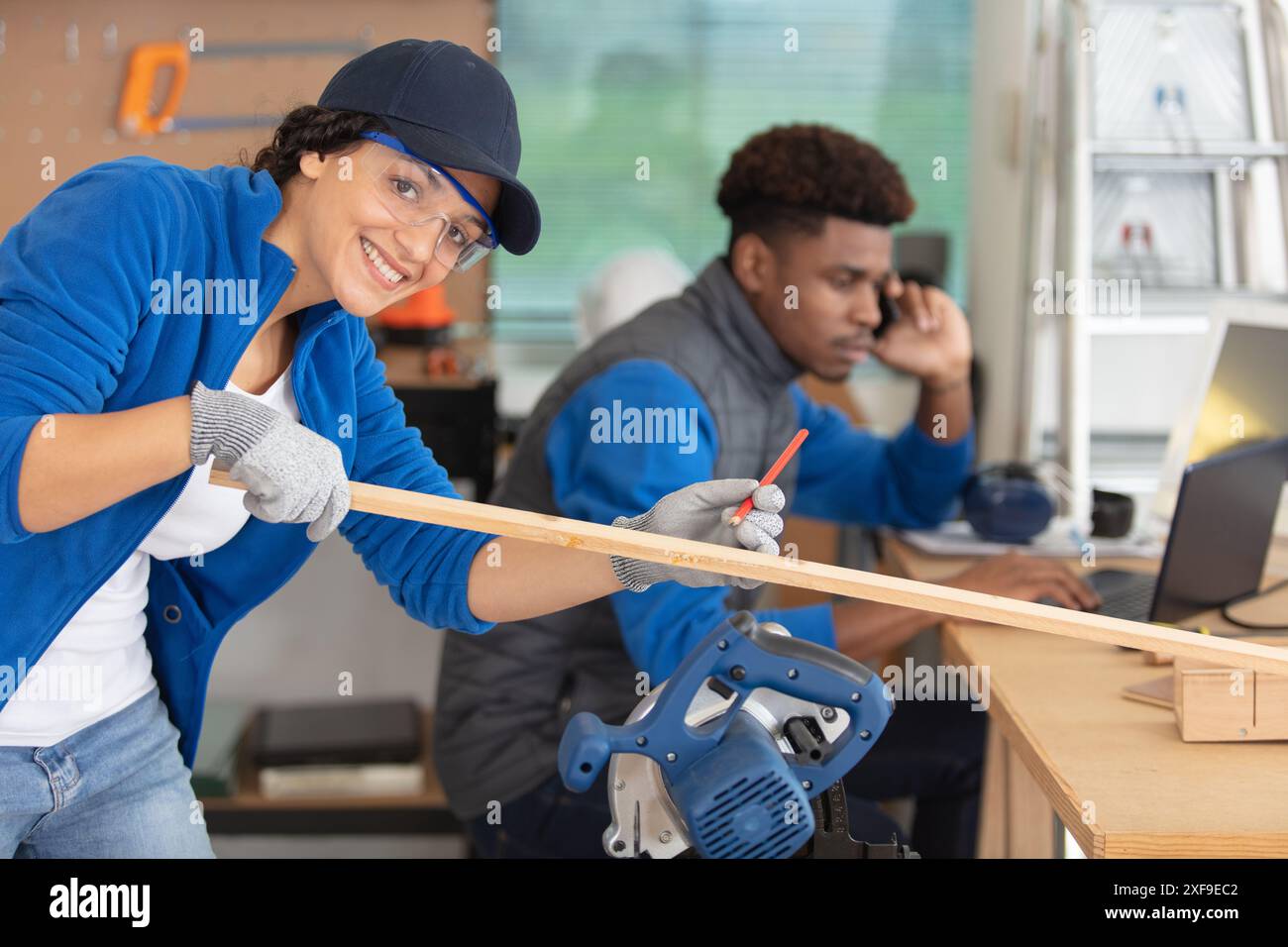 technician carpenters in their workshop Stock Photo - Alamy