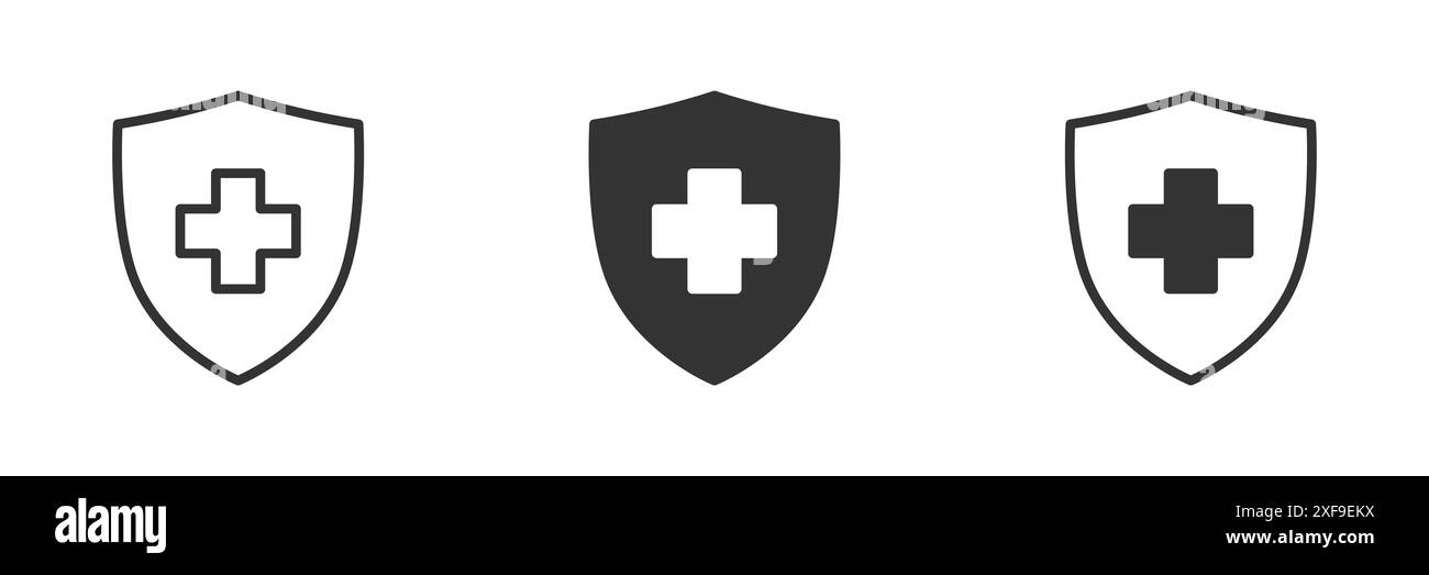 Health shield icons. Health protection symbols. Safety medicine. Flat ...