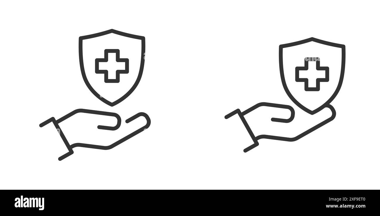 Medical shield with cross on hand icon. Isolated on white background ...