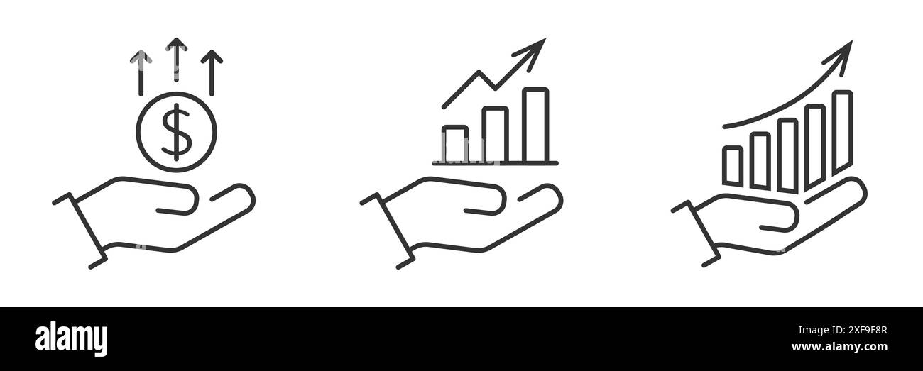 Financial growth icons. Hand and profit symbols. Increase money growth. Flat vector illustration ...