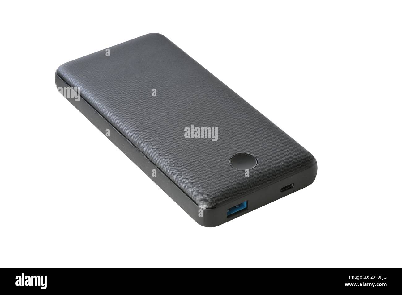 Black powerbank with usb port and usb c port on white background Stock ...