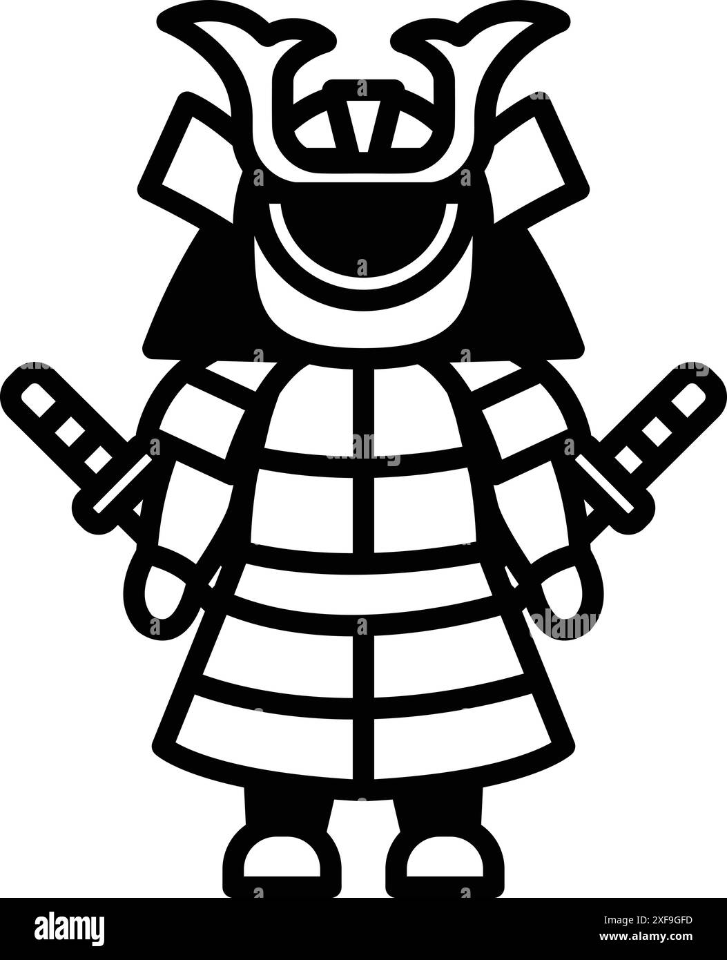 A black and white drawing of a samurai warrior holding two swords ...