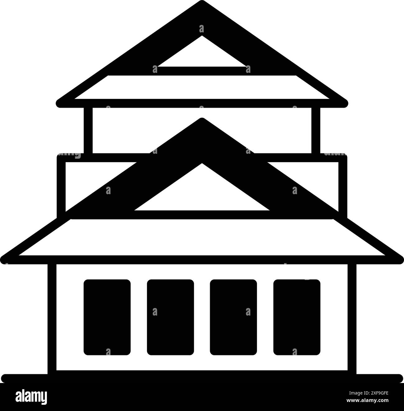 A large building with a slanted roof. The building is black and white ... A large building with a slanted roof. The building is black and white ...