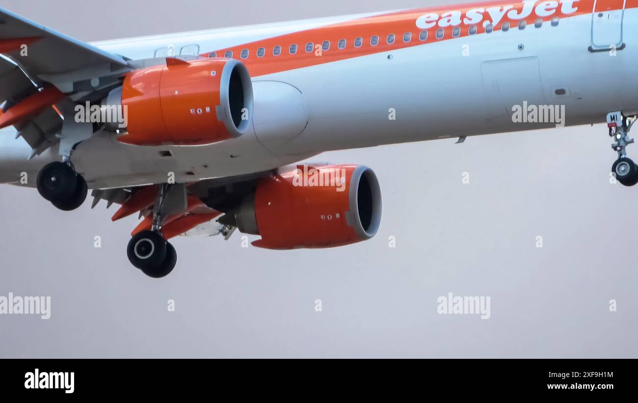 Tenerife, Spain - 24. June 2024: An EasyJet passenger aeroplane landing ...