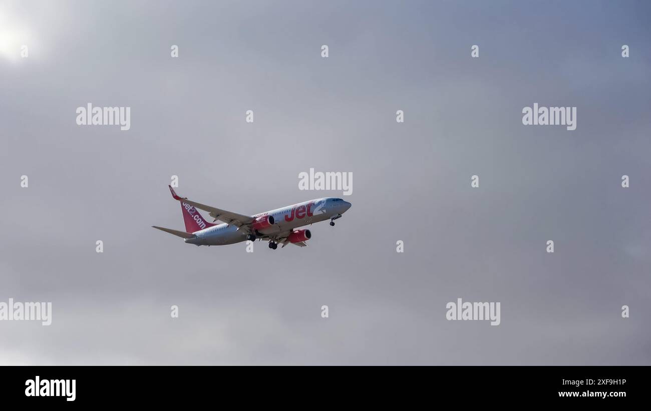 Tenerife, Spain - 24. June 2024: A Jet2 airline passenger plane landing ...