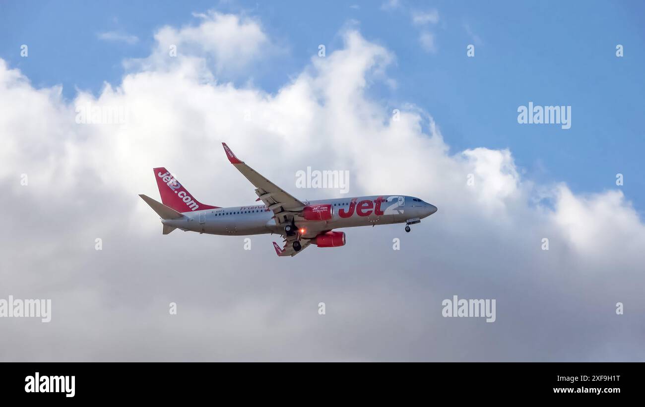 Tenerife, Spain - 24. June 2024: A Jet2 airline passenger plane landing ...
