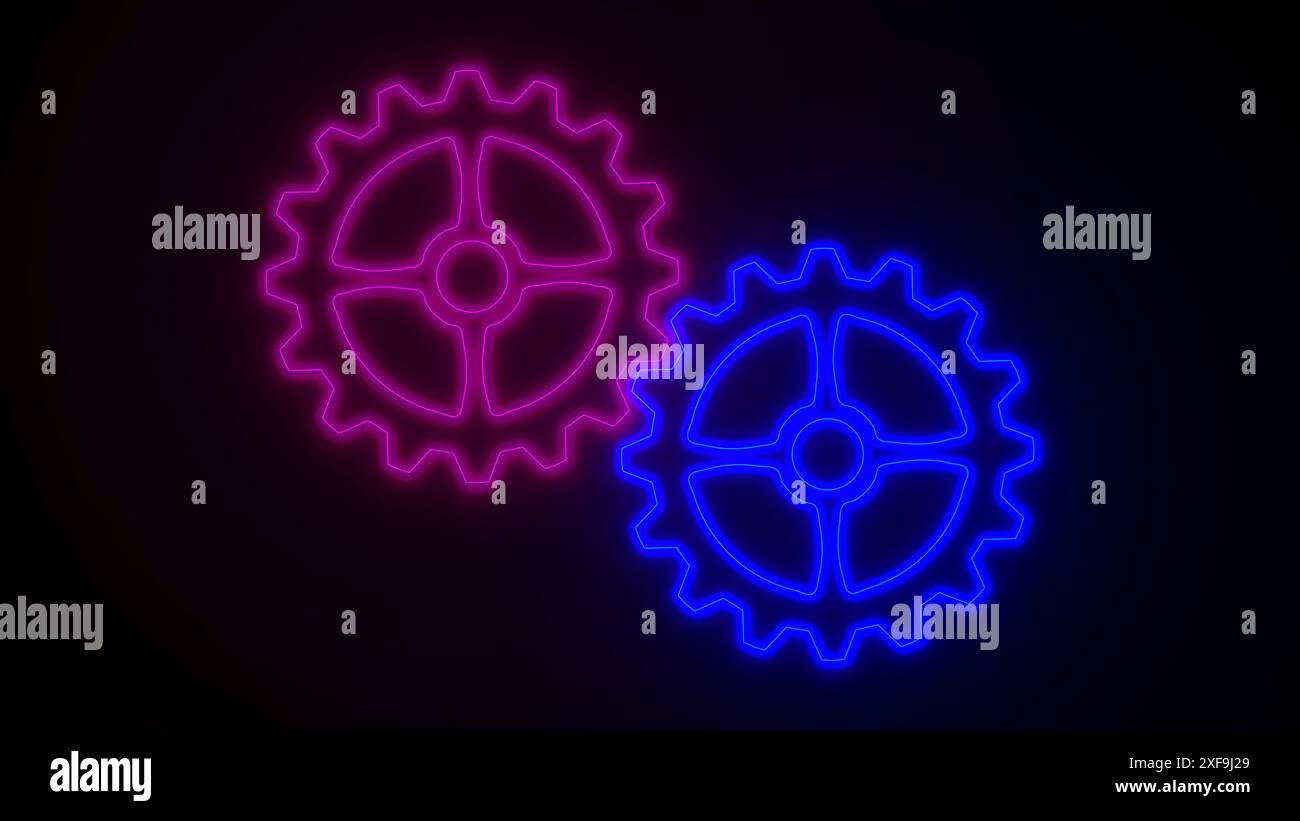 neon gear on black background. 3d illustration Stock Photo - Alamy