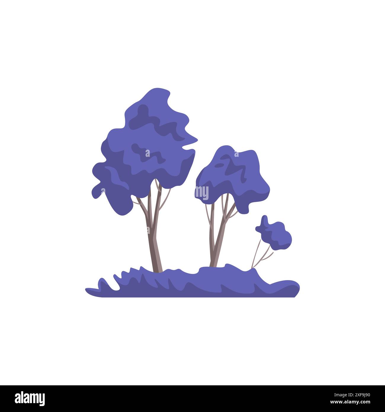 Purple grass and foliage on trees in night park simple landscape vector ...