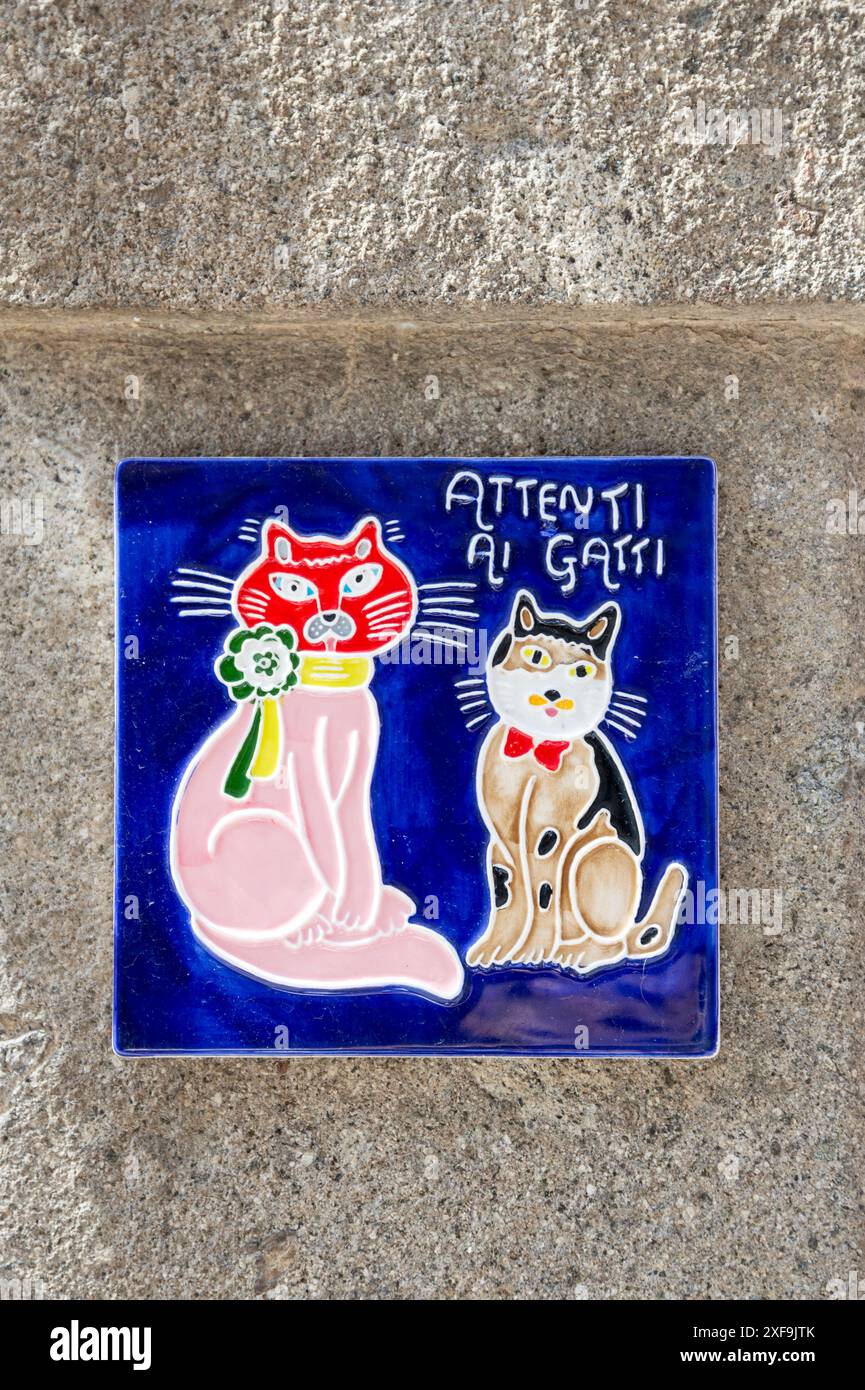 Attenti ai Gatti/ Beware of the cat sign written in Italian Stock Photo ...