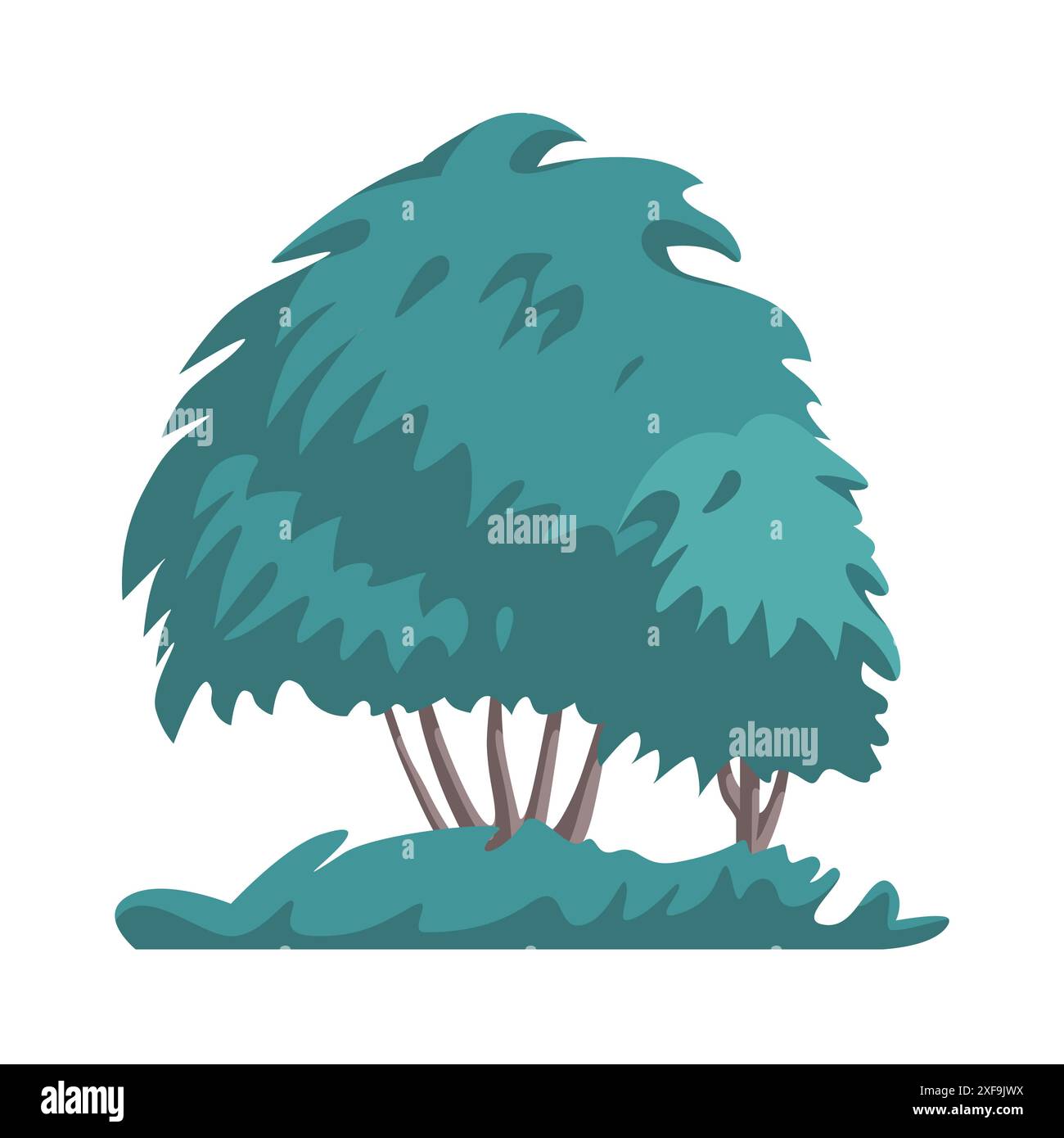 Green trees group growing on grass, park or garden nature vector ...