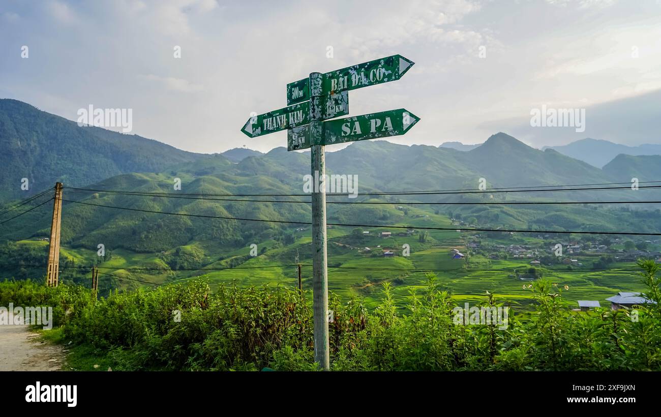 Road sign in rice fields in Sa Pa region, Vietnam, Asia Stock Photo - Alamy