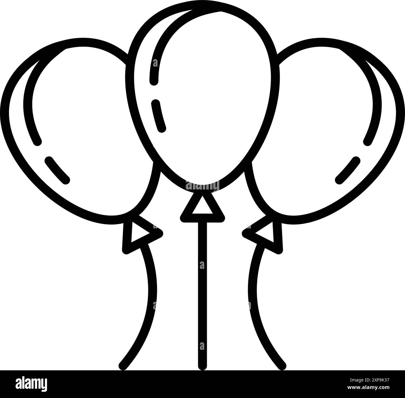 Three balloons are drawn in black and white. The balloons are arranged ...
