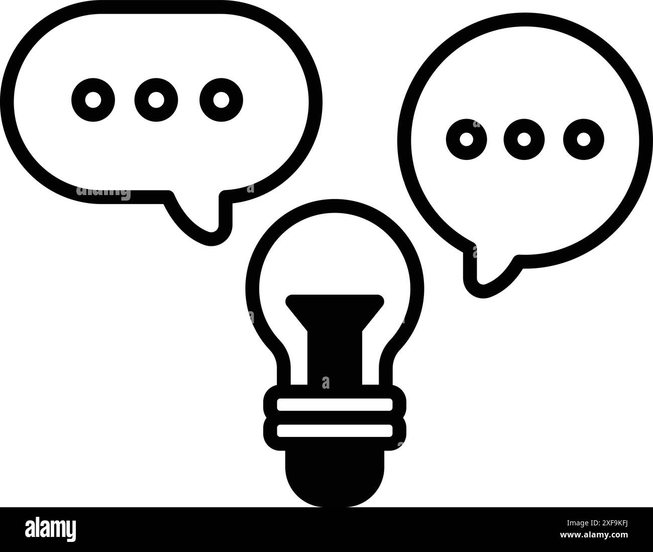 A light bulb is surrounded by two speech bubbles. The light bulb is a ...