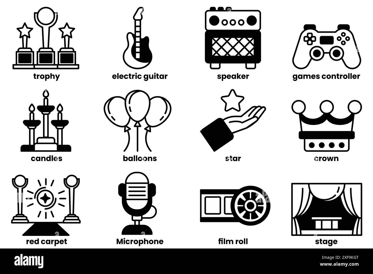 A set of icons for various items related to music and entertainment ...