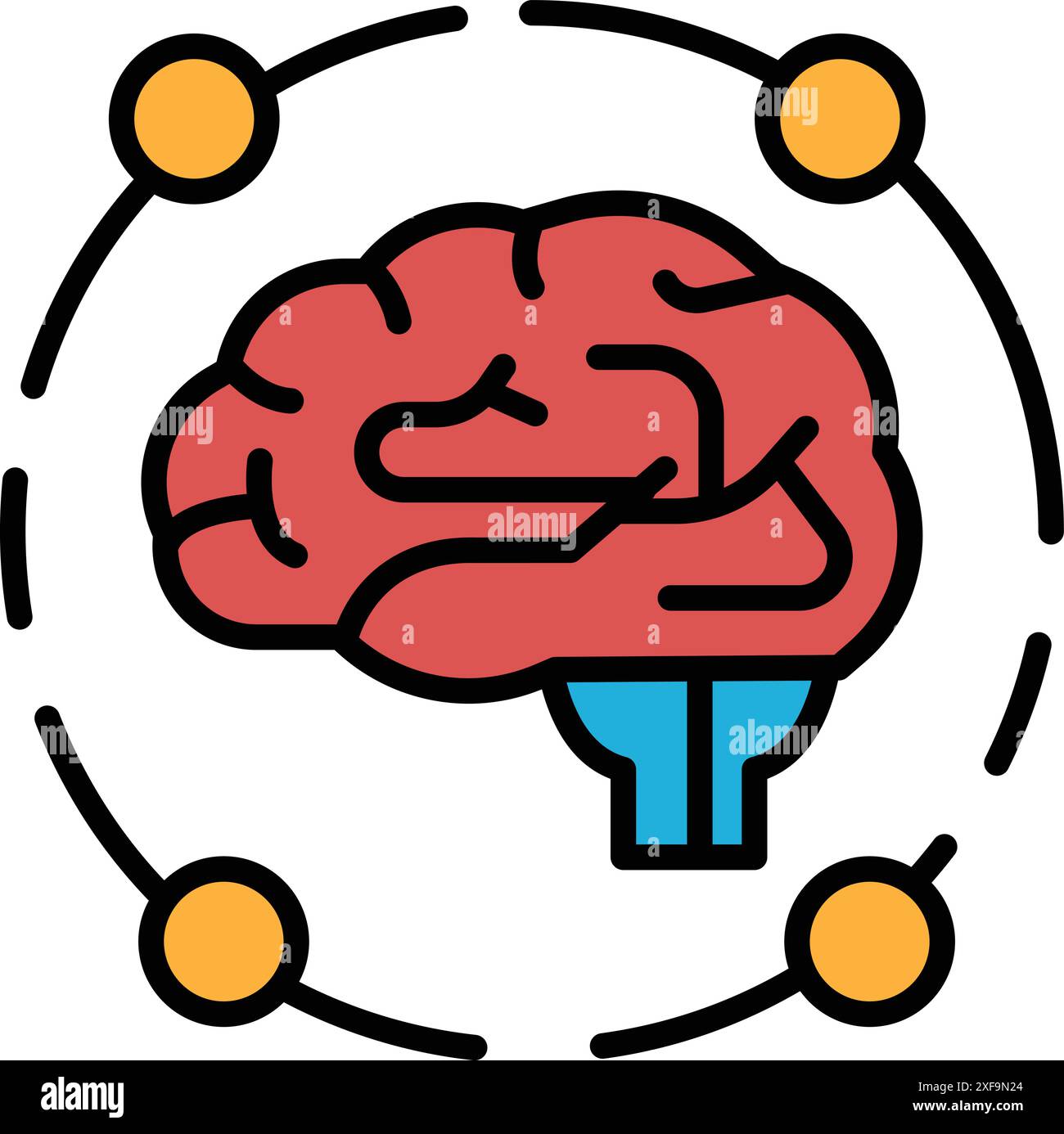 A black and white drawing of a brain with a circle around it. The ...