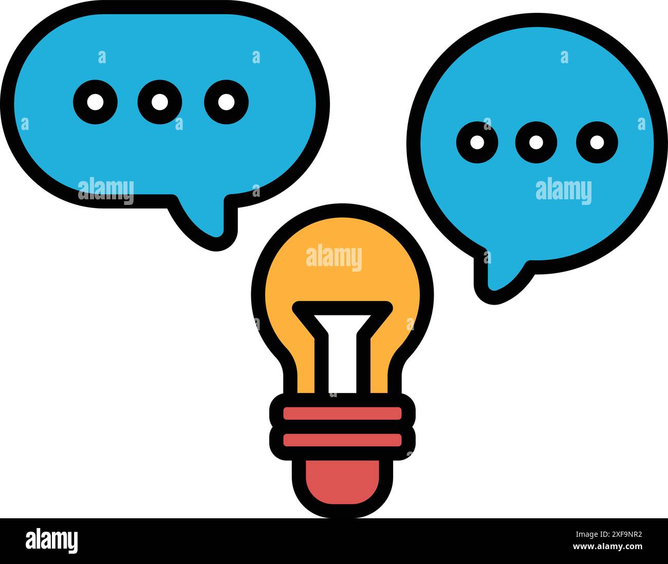 A light bulb is surrounded by two speech bubbles. The light bulb is a ...