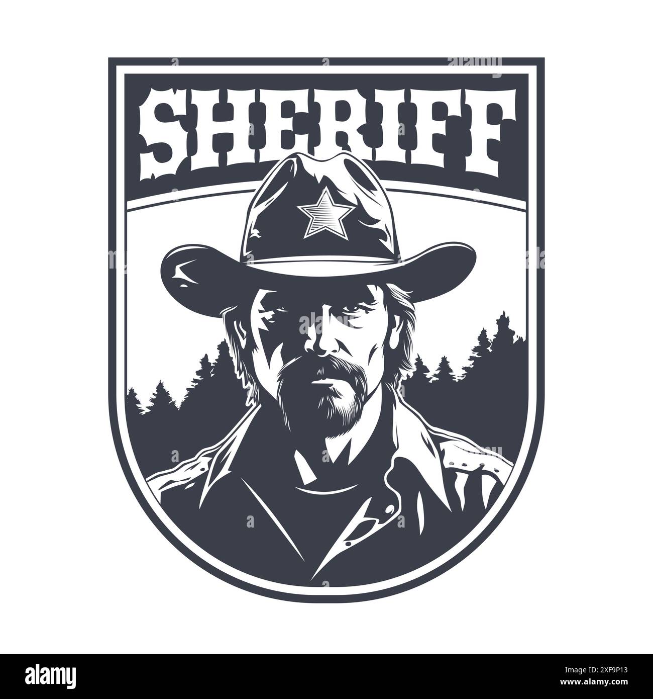 Design of badge with sheriff silhouette. Ranger in cowboy hat. Wild ...