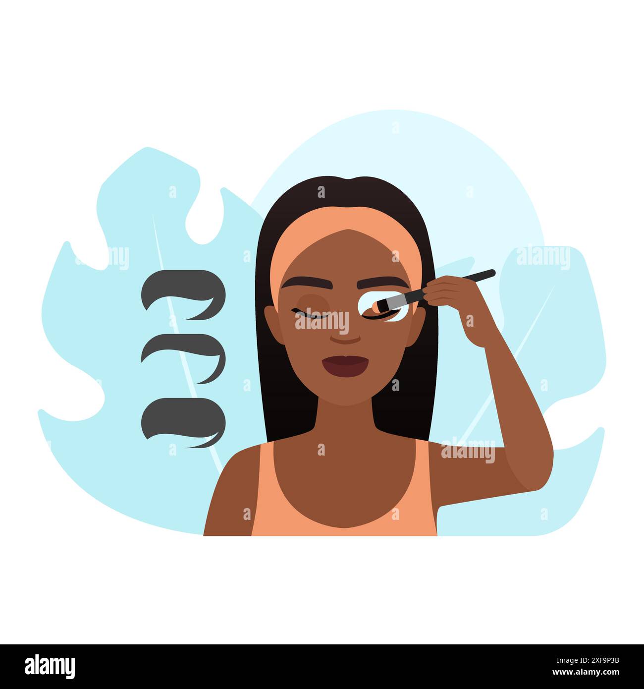 Woman holding stencil for applying eye shadow and painting makeup with ...