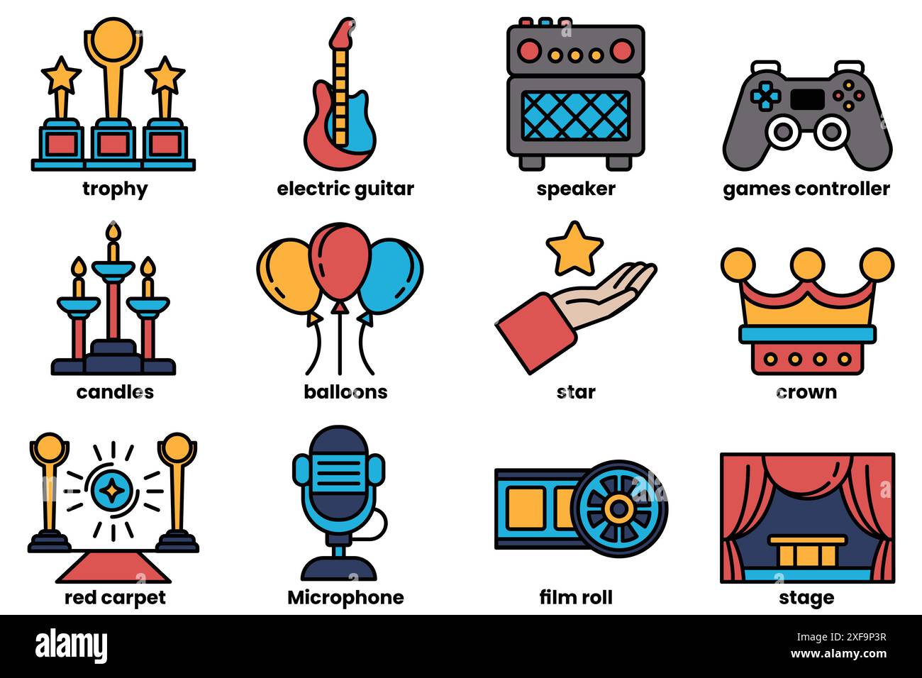 A set of icons for various items related to music and entertainment ...