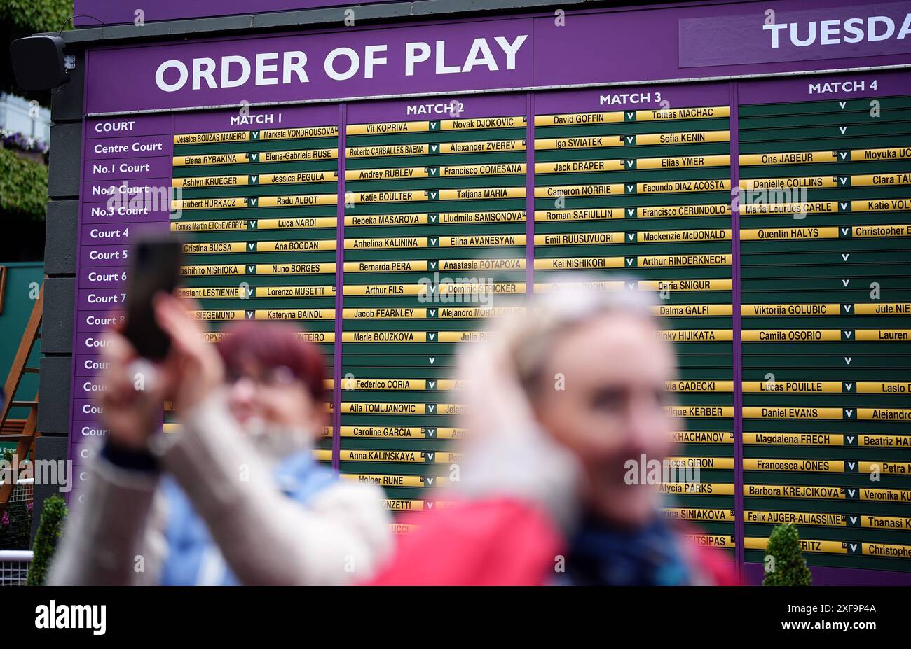 An order of play board with the name of Andy Murray replaced with David ...