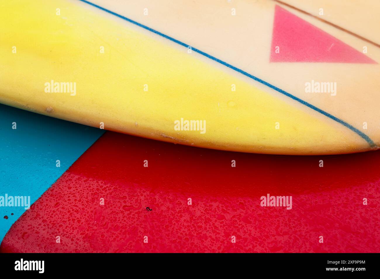 A closeup view of the colourful colorful surfboards in Newquay in ...