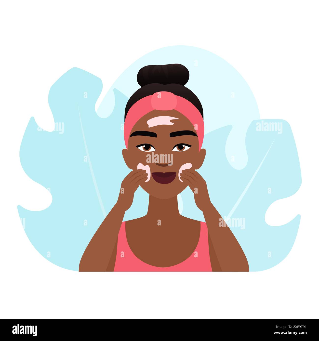 Girl applying cosmetic cream to skin face with fingers, beauty ...