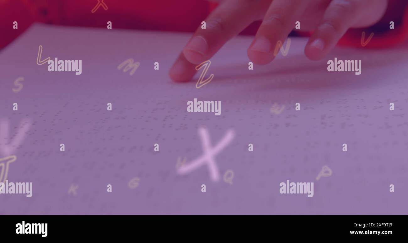 Image of numbers over caucasian schoolgirl reading braille Stock Photo ...