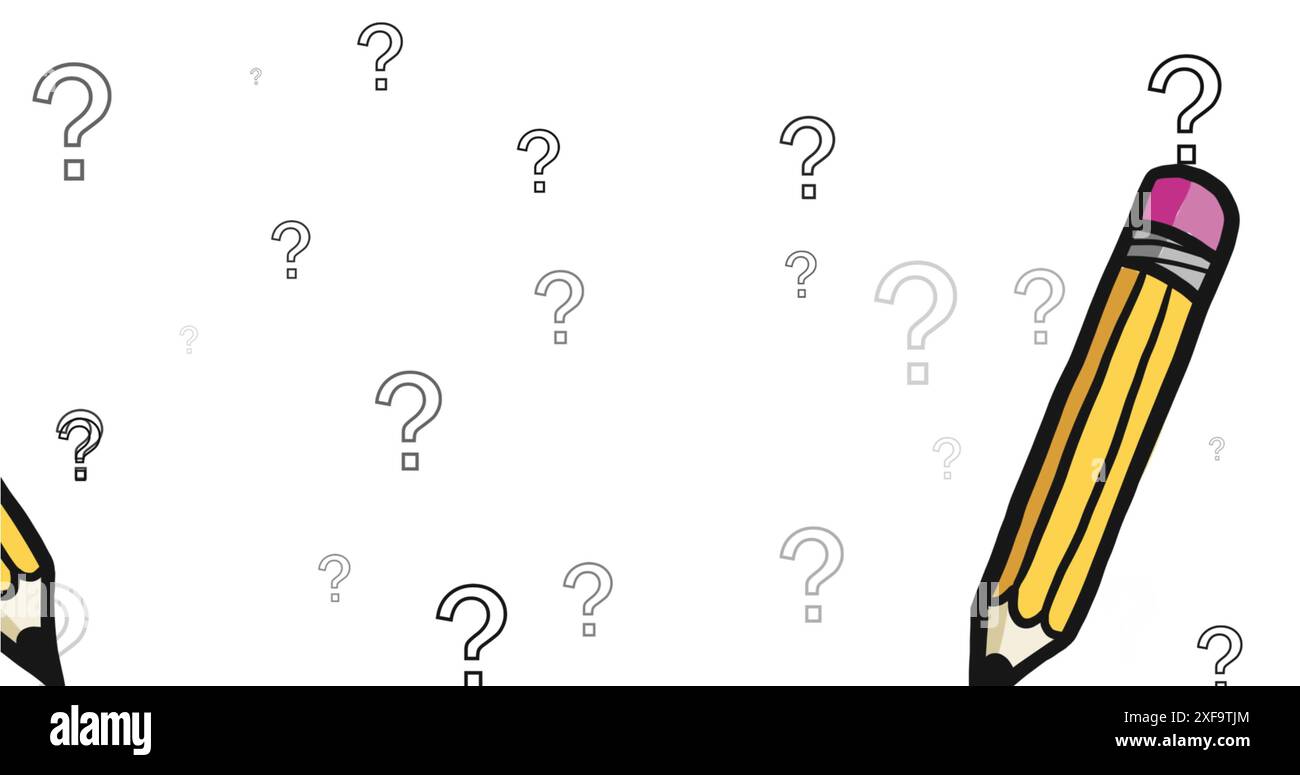 Image of pencil icon and question marks over white background Stock ...