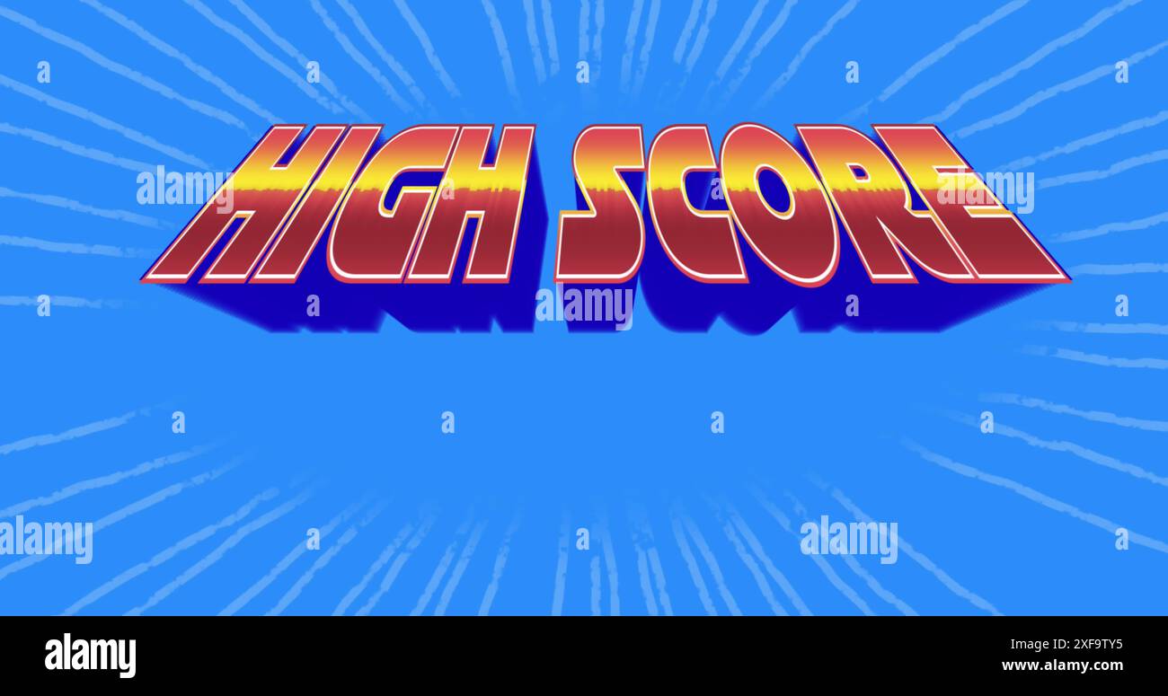 Image of red and yellow high score text with white lines on blue ...