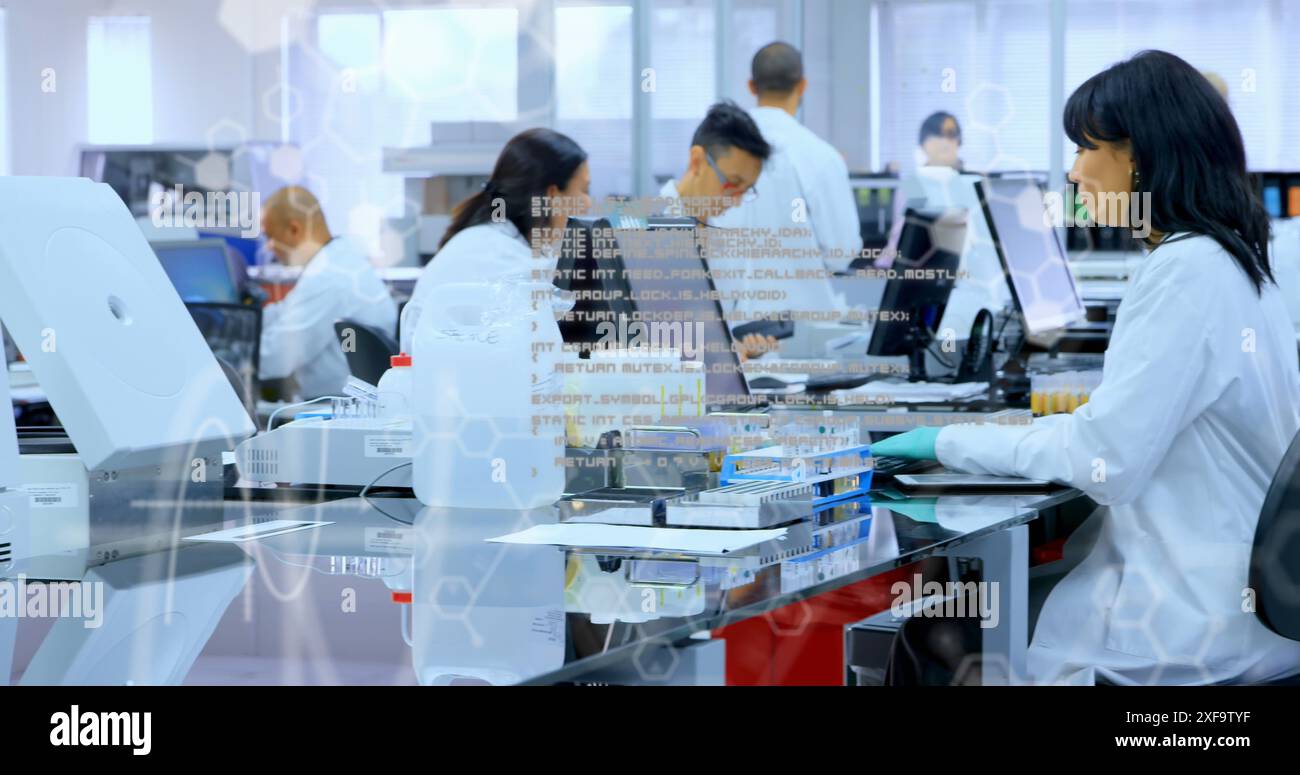 Image of data processing over asian female scientist using computer ...