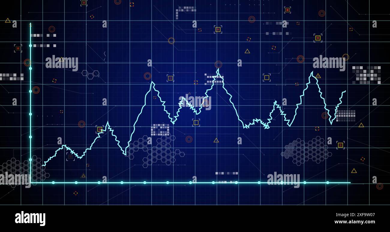 Image of statistical data processing over grid network against blue ...
