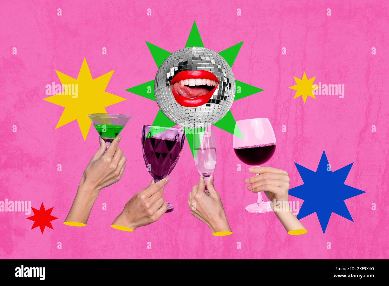 Composite photo collage of crowd people hold glass friday occasion ...