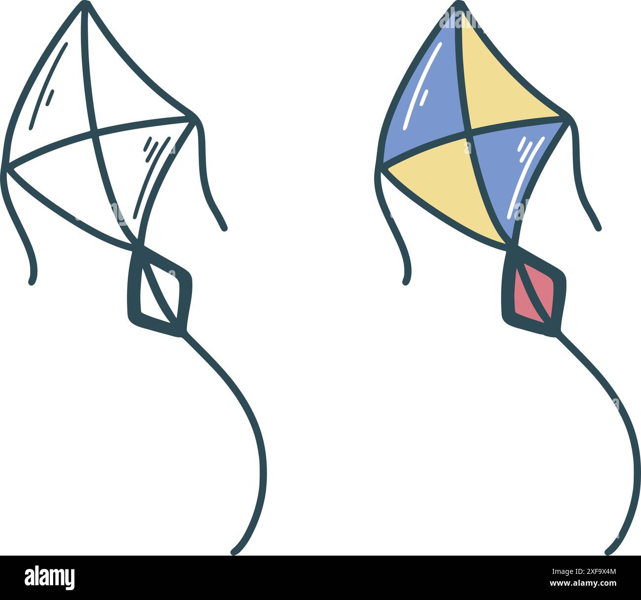 Flying kite colored and black doodle sketch style illustration ...