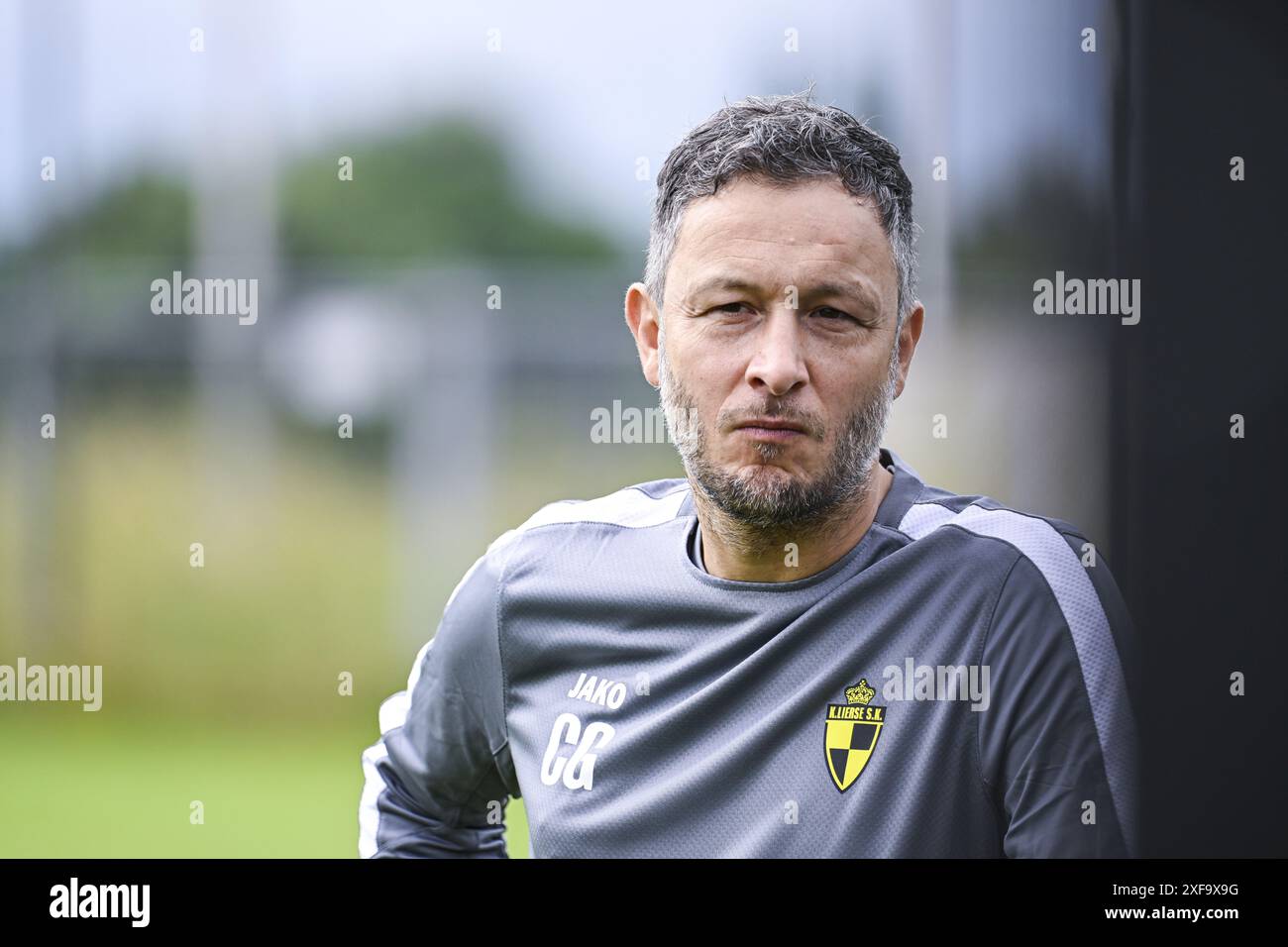 Lierse's head coach Christophe Gregoire pictured during a training ...